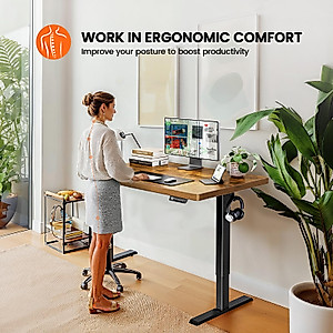ErGear Whole Piece Standing Desk, 40x24 Inch Thick Adjustable Desk with 4 Height Memory, Electric Sit Stand Desk with Cable Management Tray, Ergonomic Desk for Home Office, Vintage Brown, EGESD72V