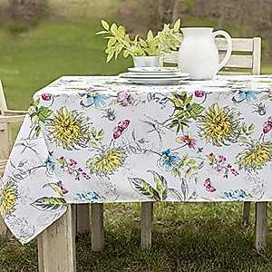 Benson Mills Spillproof Spring/Summer Fabric Outdoor Tablecloth with Umbrella Hole, Zippered Table Cloth for Rectangle Tables, Picnic/Patio (Blooming Floral, 60" X 84" Rectangular with Umbrella Hole)