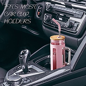 Kodrine Tumbler with Lid and Straw, 20 oz Glass Coffee Tumbler with Handle, Smoothie Cup with Bamboo Lid | Time Marker | Silicone Protective Sleeve, BPA Free -Pink