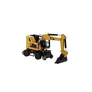 1:87 Caterpillar M323F Railroad Wheeled Excavator, Safety Yellow Color – HO Series by Diecast Masters – 85612 (Comes with 3 Interchangeable Work tools: Ballast Tamper, Rail Clamshell, and Bucket