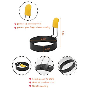 Egg Rings, Egg Molds Non Stick, Egg Molds for Frying with Silicone Applicator Brush and Anti Scald Handle,Stainless Steel Egg Frying Rings for Cooking Pancake, Sandwich Burger, Egg Mcmuffin(2PCS)
