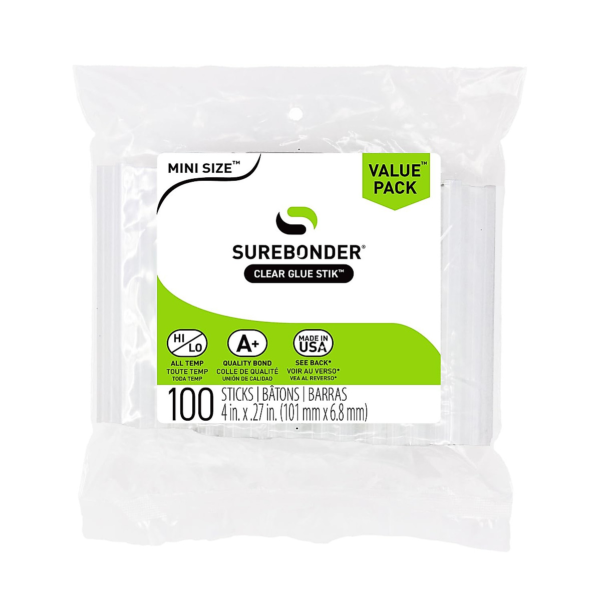 Surebonder DT-100 Made in the USA All Purpose Stik-Mini Glue Sticks-All Temperature-5/16"D, 4"L Hot Melt Glue Sticks-100/ Pack