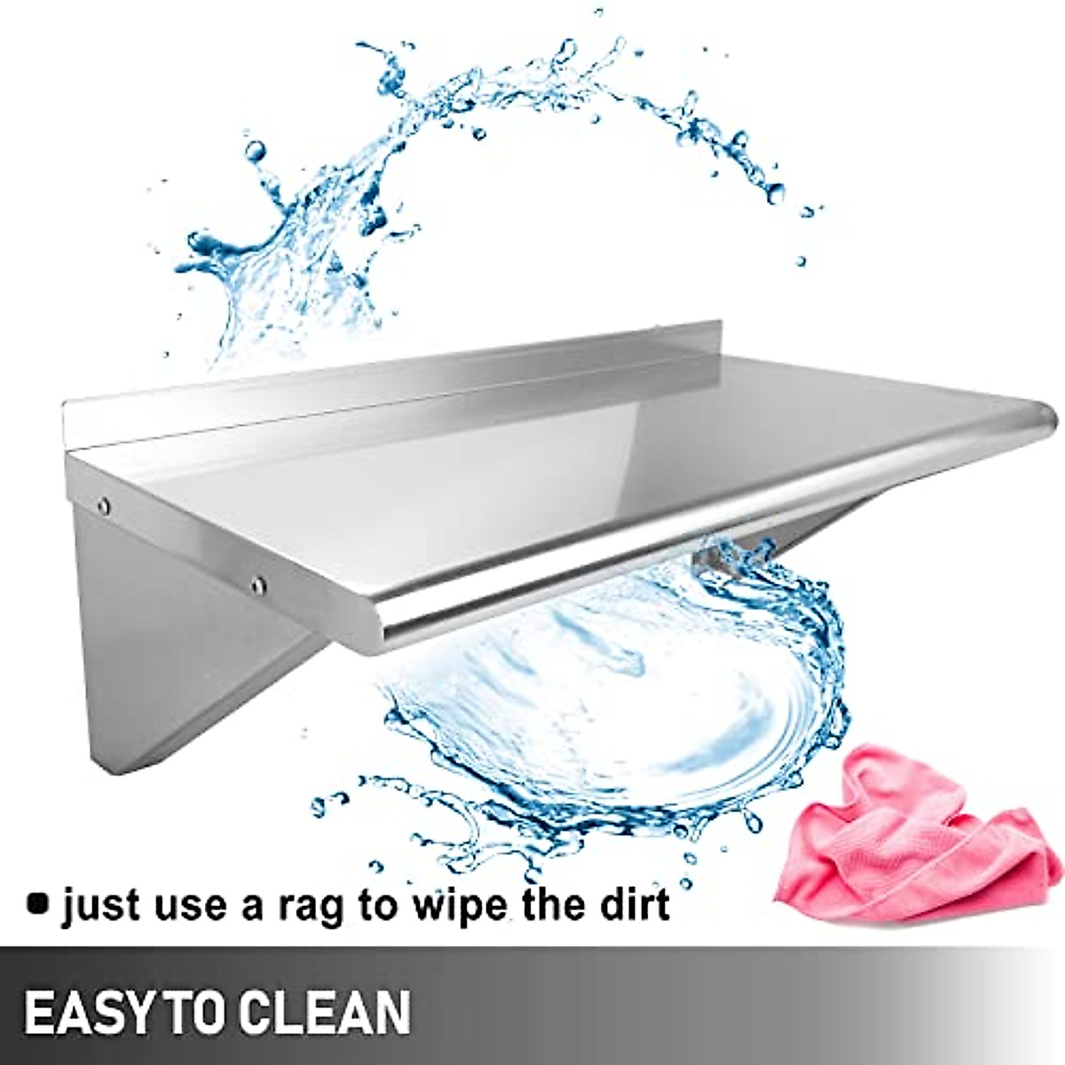 Karpevta Stainless Steel Wall Mount Shelf 12x24 Inch Stainless Steel Shelf Wall Mounted Stainless-Steel Shelf Wall Mountable for Kitchen, Utility Room