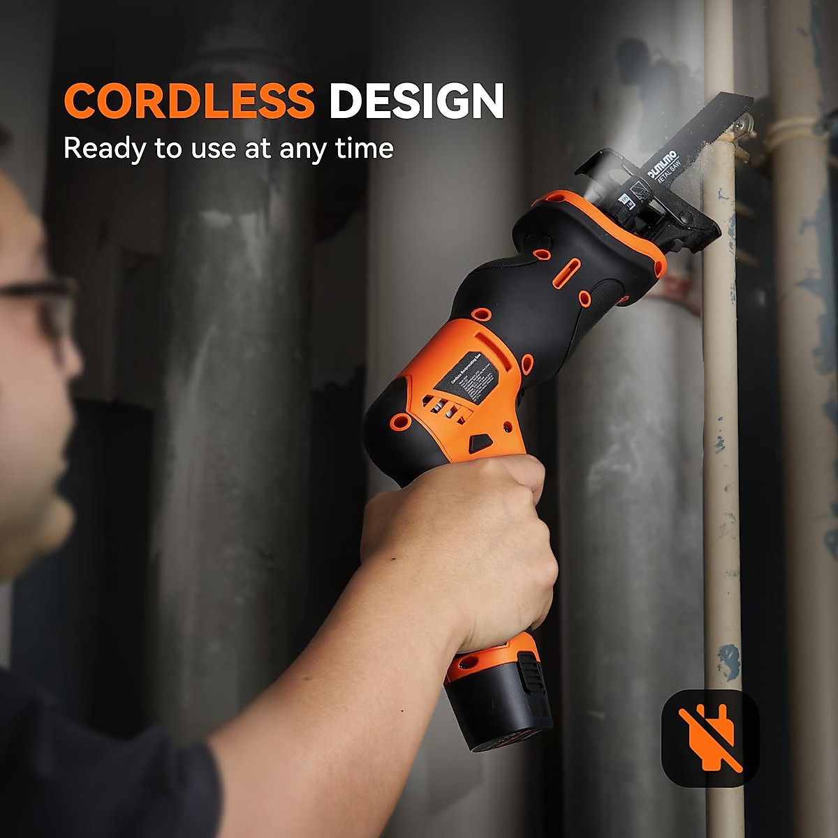 Reciprocating Saw Cordless, 12V Power Reciprocating Saw with 2 * 2000 mAh Battery, 3000SPM 13mm Reciprocating Stroke, 8 Tool-Free Saw Blade Change Reciprocating Saw for Wood Metal PVC DIY Cutting