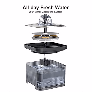Espelho Cat Water Fountain, Wireless Pump, Automatic Pet Water Fountain Cat Water Dispenser with 6 Replacement Filters