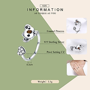 Animal Collection Real 925 Sterling Silver Lovely Koala Shape Adjustable Open Size Ring Sterling Silver Jewelry
