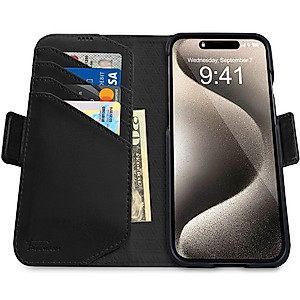 Dreem Fibonacci iPhone 15 Pro Max Wallet case / 2-in-1 Shockproof case and Detachable Vegan Leather Folio, MagSafe Compatible, RFID Protection [Black]