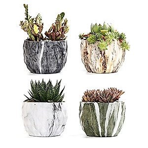 SE SUN-E Sun-E Modern Style Marbling Ceramic Flower Pot Succulent/Cactus Planter Pots Container Bonsai Planters with Hole 3.35 Inch Gift Idea(4 in Set) Plants Not Included