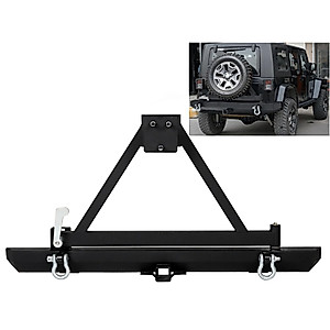 JEPFHYKE Rear Bumper with Tire Carrier & D-Ring Fits YJ & TJ (Black, Iron Steel)