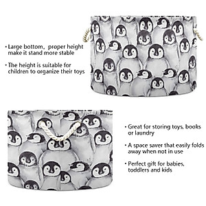 ALAZA Storage Basket Bin Cute Penguins Round Laundry Basket Collapsible Organizer Basket Kids Laundry Hamper with Handles for Nursery Clothes Toys Books Home Decor