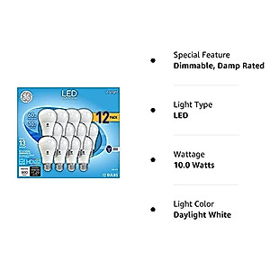GE Daylight 60 Watt Replacement LED Light Bulbs, General Purpose, Dimmable Light Bulbs (Daylight, 12 Pack) (12)