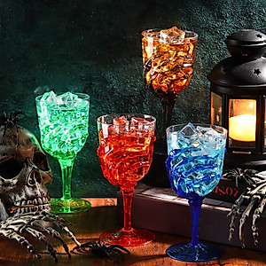 Sliner 24 Pcs Halloween Skeleton Hand Plastic Goblets 12 oz Spooky Skeleton Hand Goblets Halloween Wine Glasses Champagne Glassware Creepy Clear Cups for Halloween Party Haunted House, 4 Color