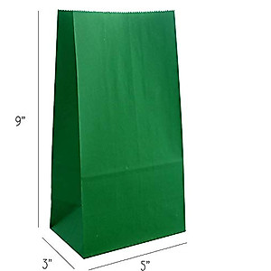 Party Favor Bag - 50 Pack Emerald Dark Green Food Grade Kraft Paper Lunch Bags for Birthday, St Patrick's Day and Christmas - 5"x3"x9"