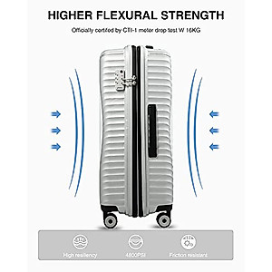 LUGGEX Silver Luggage Sets 3 Piece with Spinner Wheels - Expandable Carry on Suitcase Set of 3 - Travel Lightweight Luggage Sets 3 Piece without USB Port