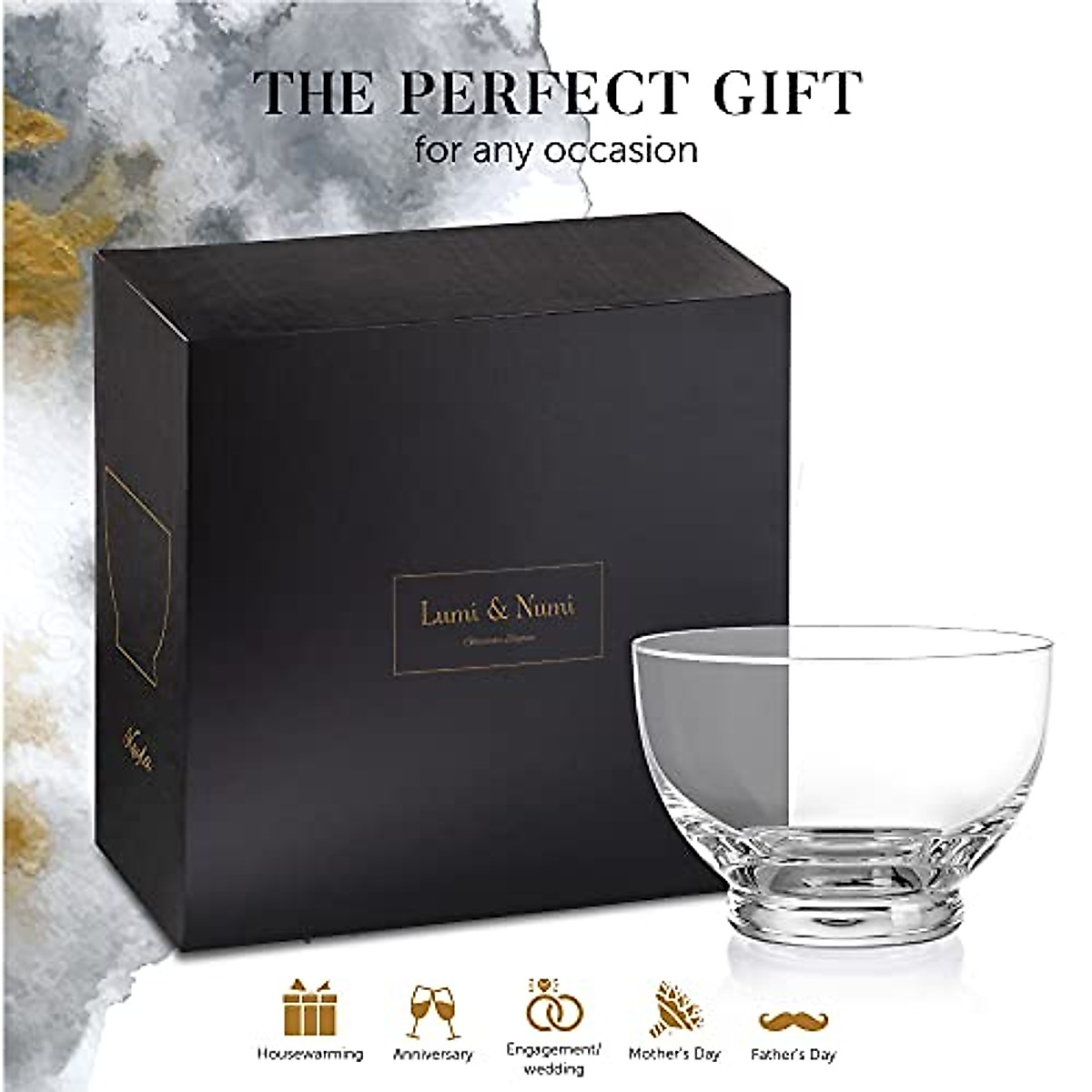 Hand Blown Glass Dessert Bowls – Set Of 4 Crystal Dessert Cups and Gold-Plated Spoons – Lead-free Ice Cream Bowls for Appetizers, Condiments and Cocktails by Lumi & Numi, 12 oz.