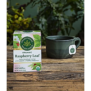 Traditional Medicinals Organic Raspberry Leaf Herbal Tea Caffeine Free, (Pack of 4) Total 64 Total Bag Tea