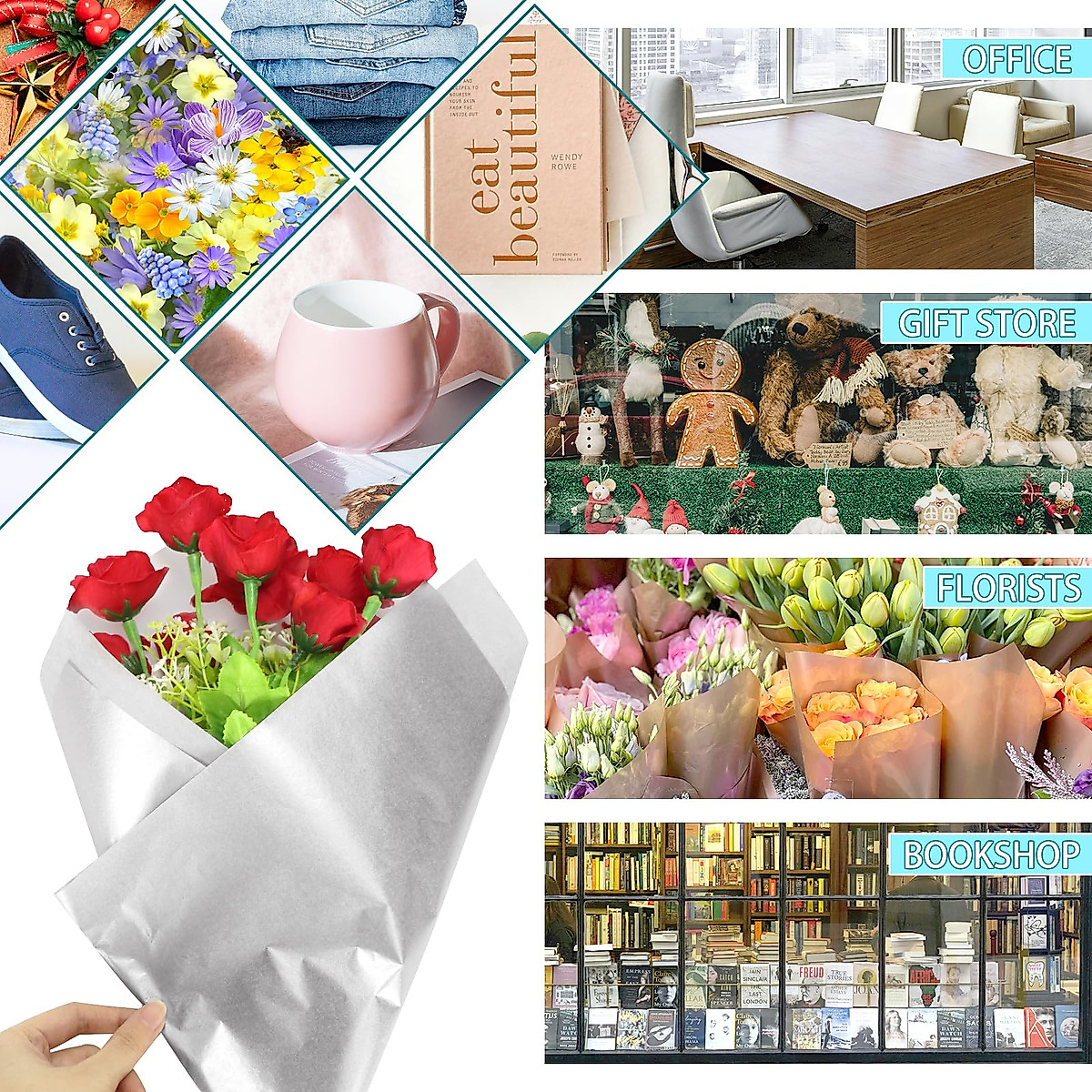 VOKOY 160 Sheets 15" x 20" Silver Tissue Paper, Large Metallic Wrapping Tissue Paper Bulk Tissue Paper for Clothes Textiles Linens Storage Gift Bags Halloween Thanksgiving Christmas