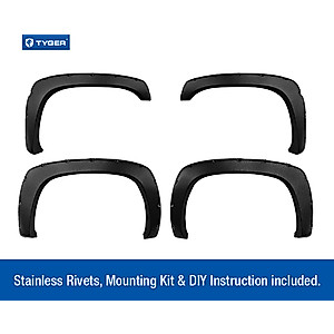 Tyger Auto Fender Flares Compatible with 1999-2006 Chevy Silverdo GMC Sierra 1500 2500 3500HD (Incl. 2007 Classic) Fleetside, Rough Textured Bolt-Riveted Style 4pc | TG-FF8C4057