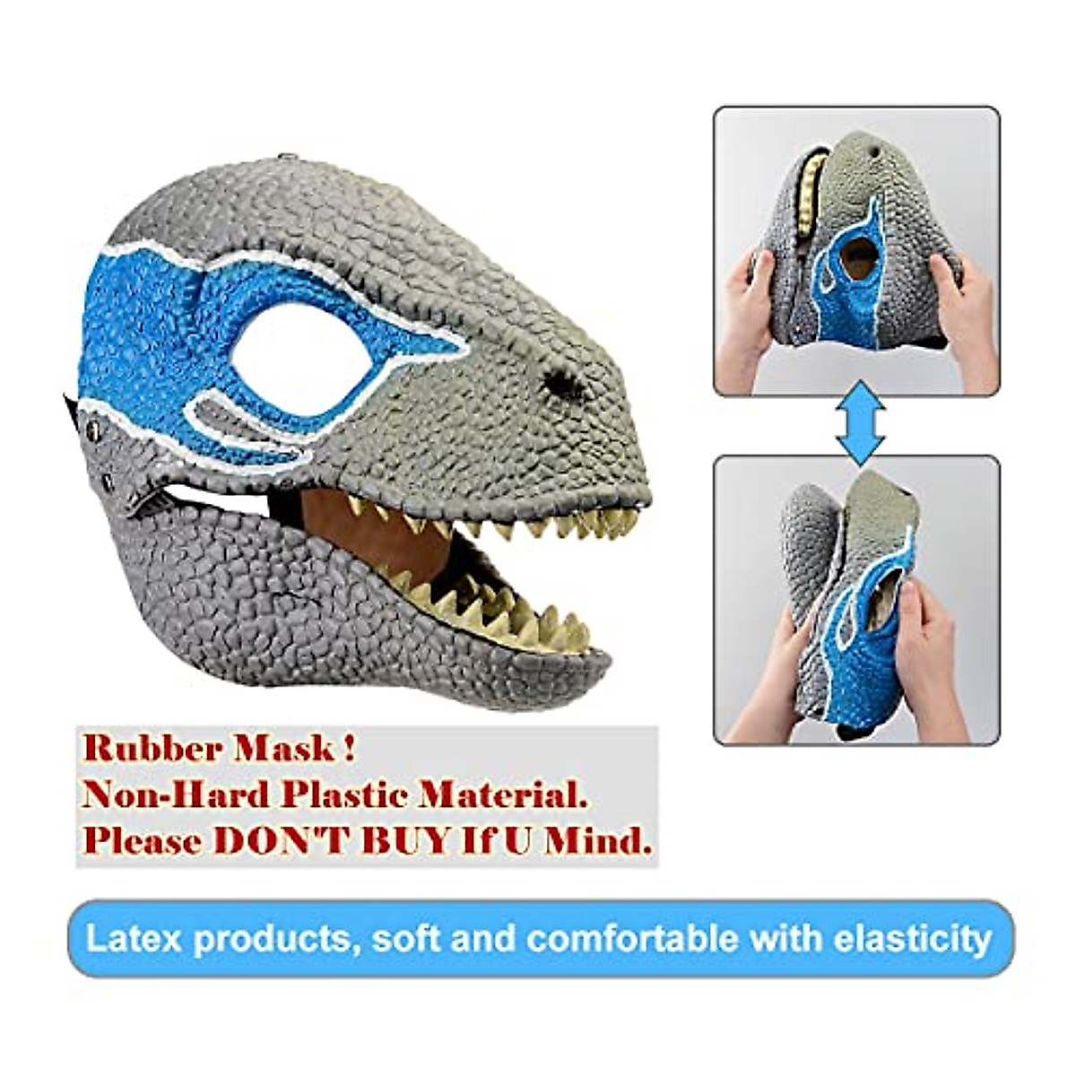 RRANYF Dinosaur Mask,Dino Mask Moving Jaw Decor, Movable Dragon,Costumes Party Christmas Gifts for Kids,Cosplay Party Birthday Halloween Christmas Kids Adult (Blue Mix Grey)