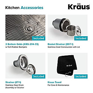 Kraus KHF204-33 Standart PRO Kitchen Stainless Steel Sink 16 Guage, 32.88", 33 Inch Round Apron 40/60 Double Bowl