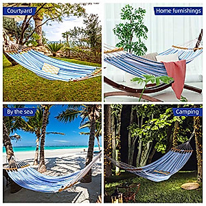 Double Hammock with Tree Straps Kit, Ohuhu Folding Curved-Bar Bamboo Hammock with Carrying Bag, Portable 2-Person Hammocks Swing for Patio Backyard Porch Camping Travel Indoor Outdoor Use