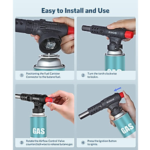 RONXS Butane Torch lighters, 2 Flame Mode Kitchen Cooking Torch with Inverted Use Adjustable Flame Culinary Blow Torch for BBQ, Baking, Sushi, Butane Not Included