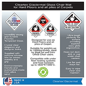 Floortex Glaciermat Heavy Duty Glass Chair Mat for Hard Floors & Carpets - 42'' x 36'' - Made in The USA