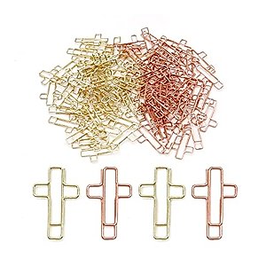 Paper Clip 100pcs Cross Bible Paper Clips 50 Rose Gold and 50 Gold Paper Clip, Notepads, Files, Folders, Bookmarks for Work, Study, Diary