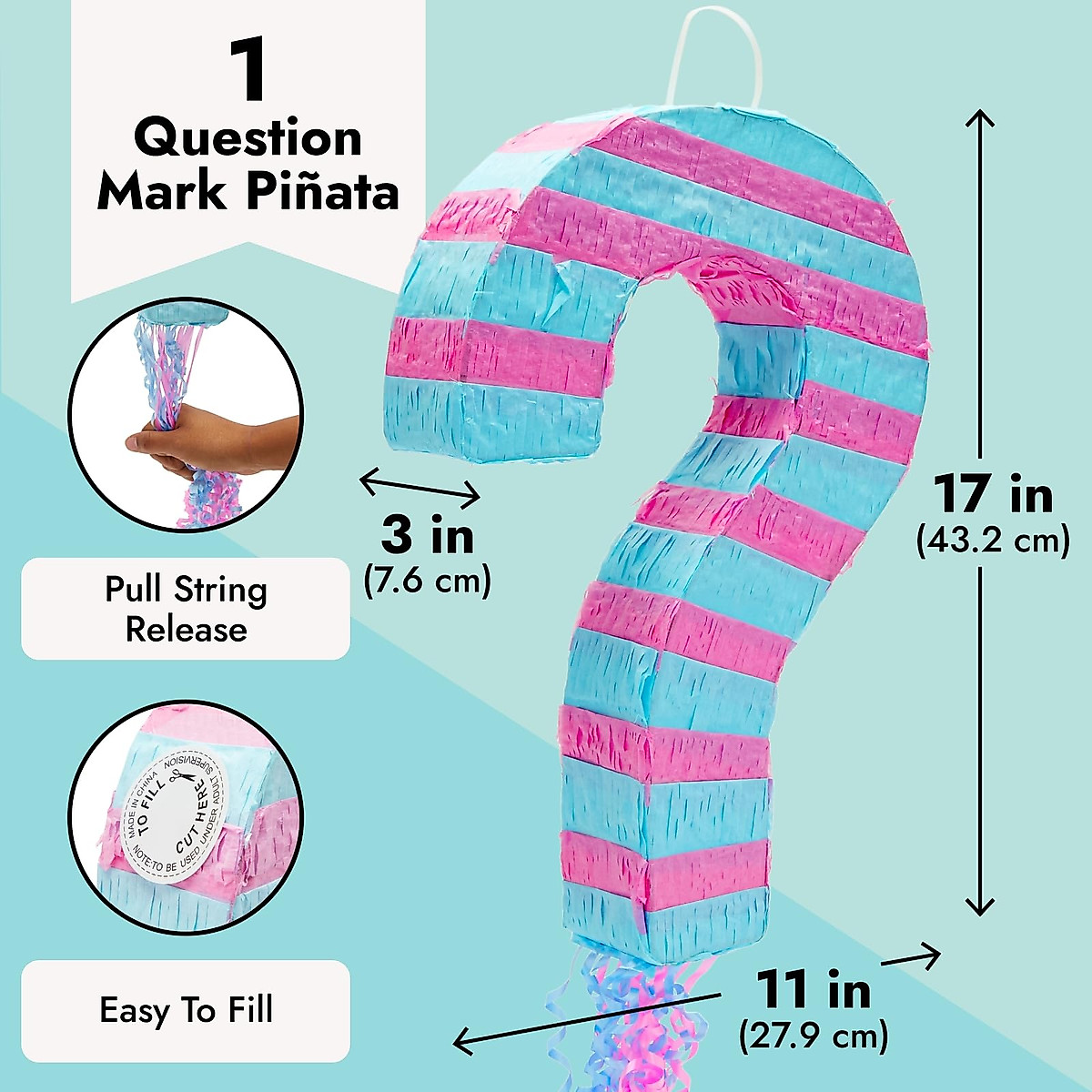 Juvale Pull String Gender Reveal Question Mark Pinata, Boy or Girl Baby Shower Party Supplies (17 x 11 x 3 In)