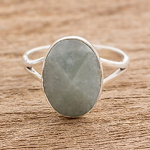 NOVICA Artisan Handcrafted Jade Cocktail Ring Faceted Oval Sterling Silver Green Single Stone Guatemala [ring Front 0.6 in L x 0.4 in W x 0.2 in H Band Width 2 mm W] ' Facet Fixation'