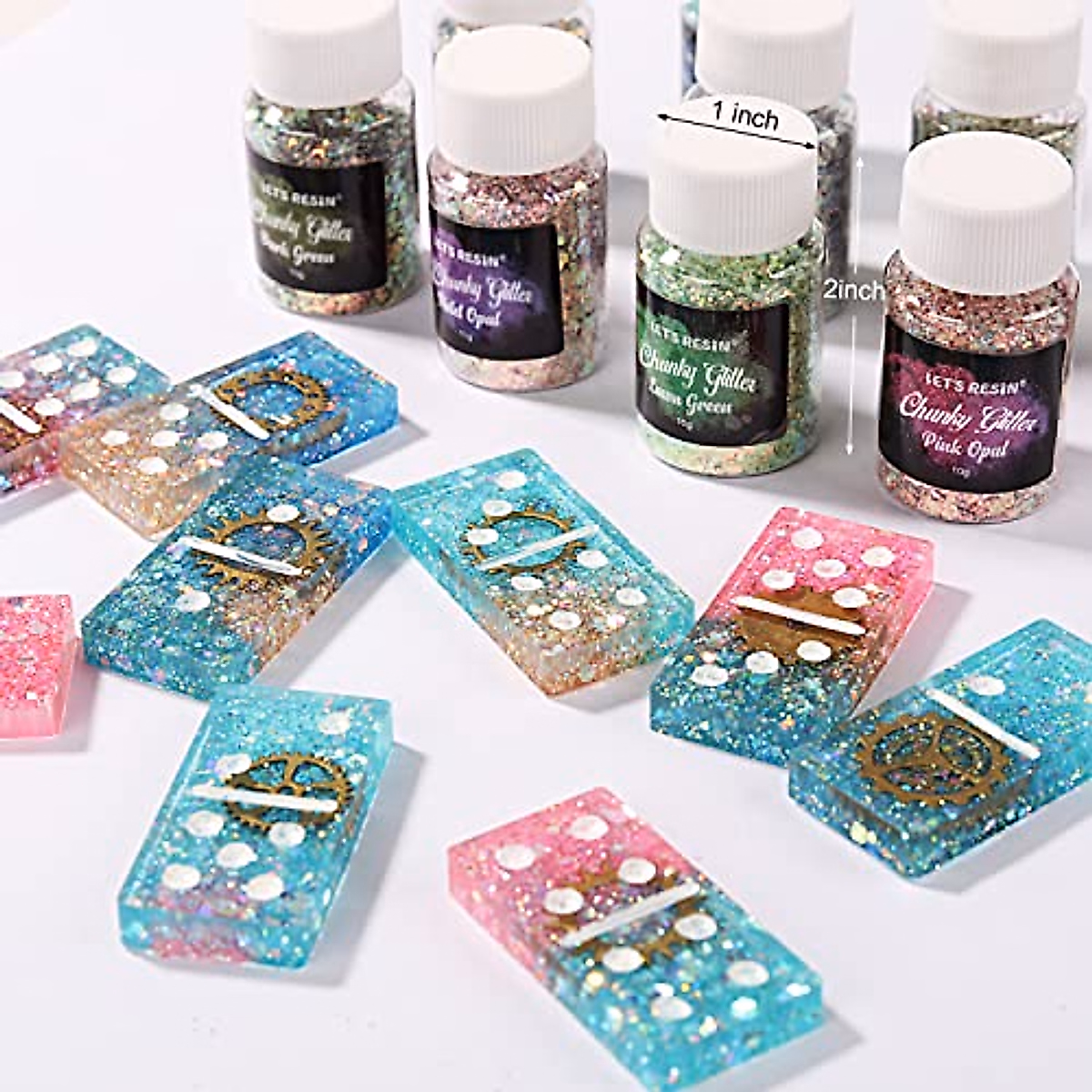 LET'S RESIN Opal Chunky Glitter for Resin, 12 * 10g Craft Glitter Powder for Tumblers/Slime, Iridescent Glitter Chameleon Glitter Sequins Festival Decor(Each 0.35oz)