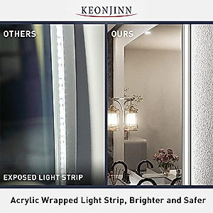 Keonjinn 40 x 32 Inch LED Bathroom Mirror with Lights Acrylic Backlit Vanity Mirror Anti-Fog Lighted Bathroom Mirror for Wall CRI90 High Definition Dimmable Large Makeup Mirror(Horizontal/Vertical)