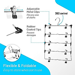 5-Tier Skirt Hangers with Clips (3 PK) Pant Hangers Space Saving Multiple Hangers in one Clothes Hangers with Clips Multiple Pants Hangers for Closet Bottom Hangers Metal Pants Hangers with Clips