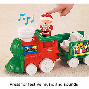 Fisher-Price Little People Toddler Toy Musical Christmas Train with Santa Elf & Reindeer Figures for Ages 1+ Years