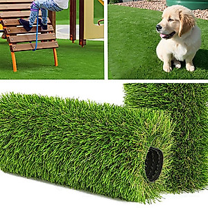 GLIWEN Artificial Grass Rug Realistic Indoor/Outdoor Fake Grass 1.38" Pile Height Synthetic Grass Rug 5FTX10FT with Drainage Holes Faux Grass Astroturf Carpet Pet Turf Mat for Potty Training Rug