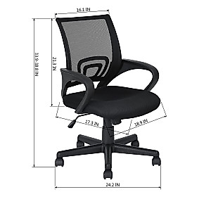 Geniqua Ergonomic Mid Back Support Mesh Computer Task Chair Adjustable Height Rolling Swivel for Work, Home Office, Black
