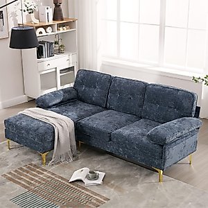 Apicizon 82" Sectional Sofa Cloud Couches, Modern L-Shaped Sofa Chaise Sleeper for Living Room, Convertible Sofa Couch with Cushion for Apartment, Blue Chenille