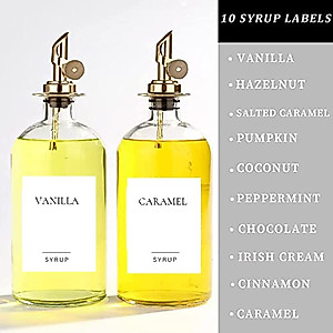 Ezebesta Set of 3 Coffee Syrup Glass Dispenser Bottles 16.23oz Pump Bottles with 10 Labels for Coffee Bar Organization