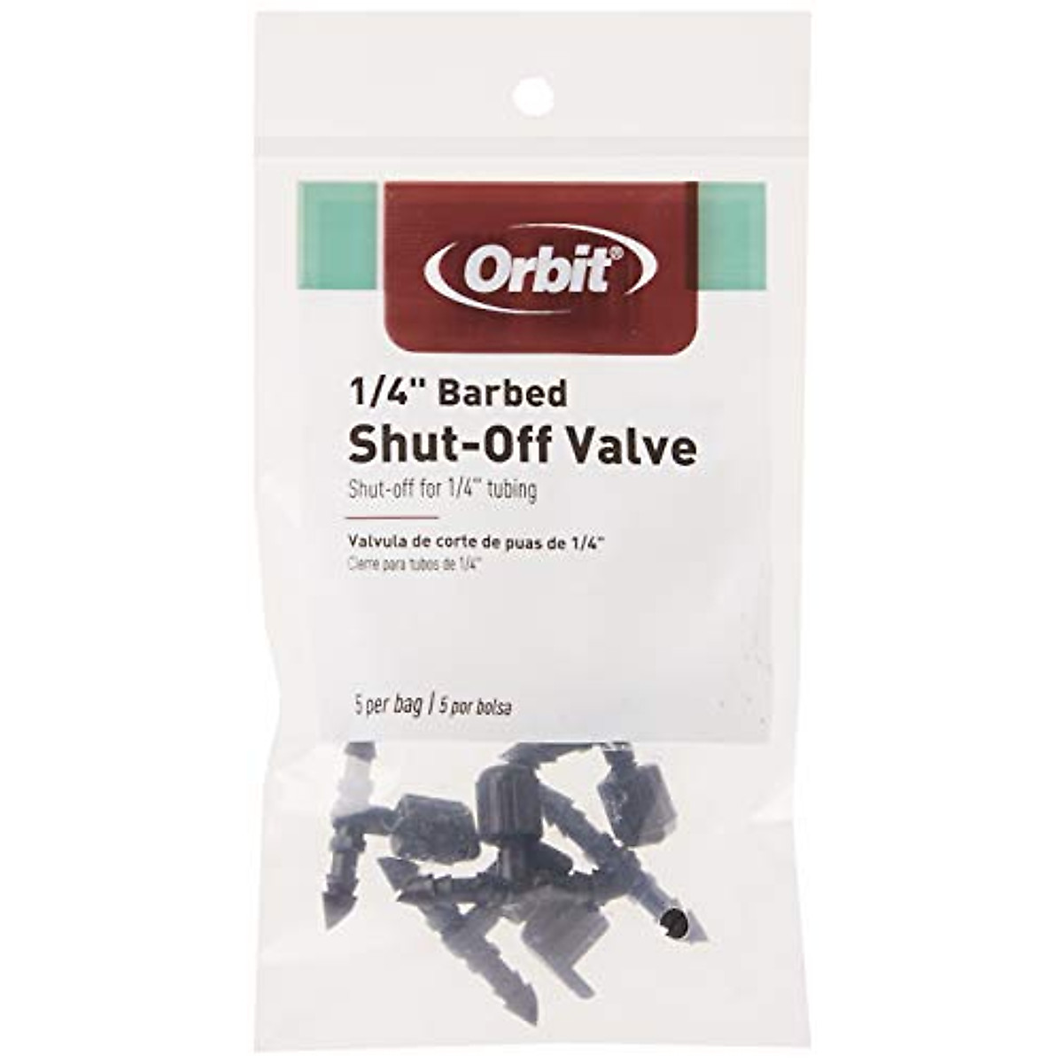Orbit 67404 1/4" Barb Drip Irrigation Drip Manual Shut-Off Valve Coupling, 5-Pack