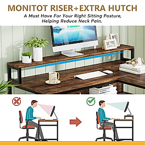 Tribesigns Reversible L Shaped Desk, L Shape Computer Table with Monitor Stand and Storage Shelves, Industrial Corner Desk with Printer Space, Work Desk for Home Office, Small Spaces