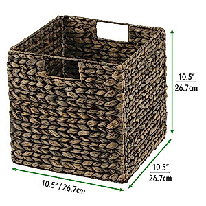 mDesign Natural Woven Hyacinth Cube Storage Bin Basket Organizer with Handles for Kitchen Pantry, Cabinet, Cupboard, Shelf/Cubby Organization, Hold Food, Drinks, Snacks, Appliances, 8 Pack, Black Wash