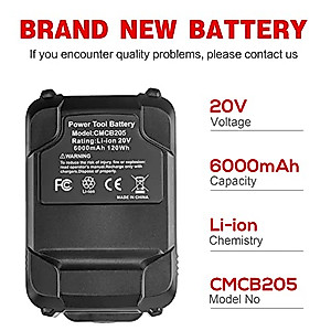 [2-Pack] 20V 6.0Ah! High-Output Battery for Craftsman V20 Lithium Battery 20-Volt Power Tools Battery CMCB205 CMCB204 CMCB202 CMCB201 CMCB202-2 CMCB204-2
