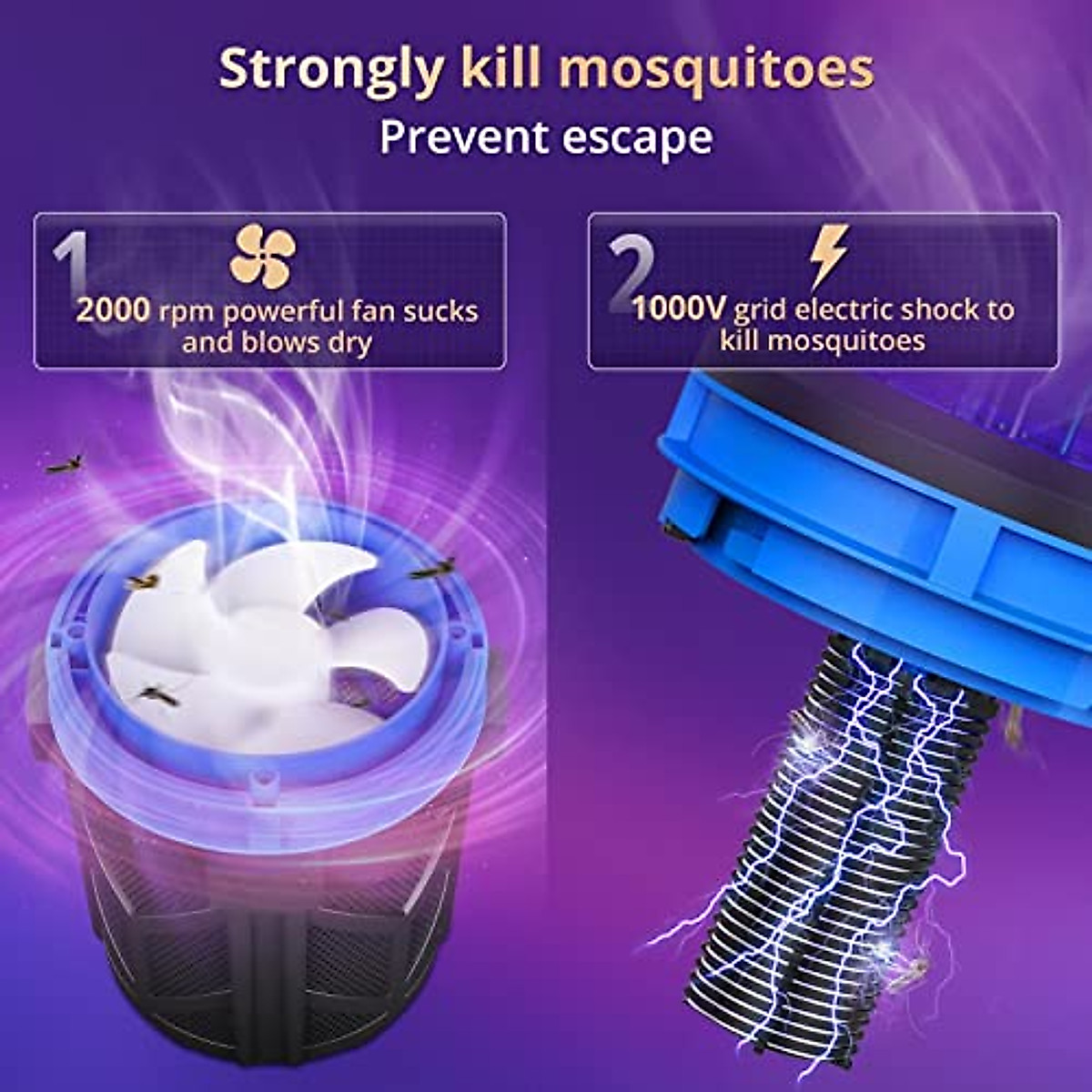 POWIFY Mosquito Trap Outdoor, Bug Zapper with Fluorescent UV Light, Mosquito Zapper with Suction Fan and 1000V Grid Combination, Fly Trap Mosquito Killer for Gnat, Moth, Flying Insect (Without Stand)