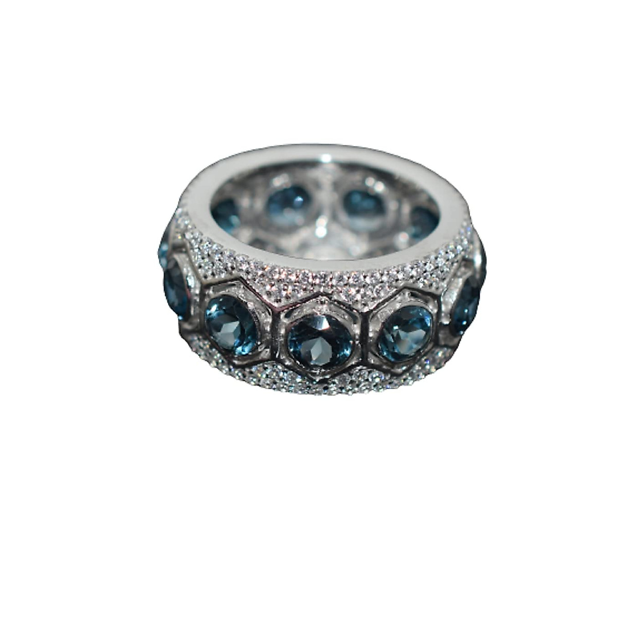 Women's Beautiful Natural Blue Topaz Gemstone Designer Ring 925 Sterling Silver Something blue, Sky blue, Wedding Band, Elegant Eternity Ring For Wedding/Marriage/Fastival/Annyversary (Size:-9)