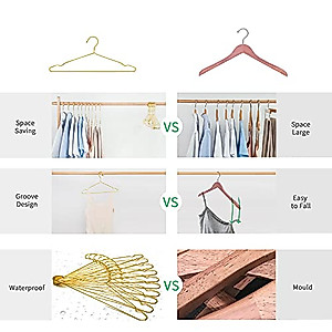 Nature Smile17.7 inches Gold Metal Coat Hangers, Space Saving Wire Hangers, Metal Clothes Hangers, Standard Suit Hangers Ideal for Everyday Use,10 Pack, Gold