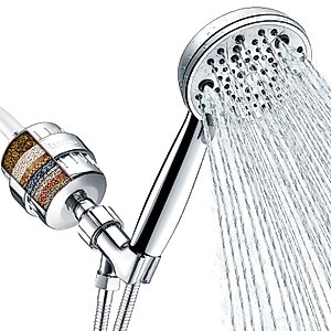 Filtered Shower Head Combo, Includes 20 Stage Shower Filter Head, High Pressure Handheld Spray Showerhead, Hose, Shower Arm Mount Holder, for Hard Well Water Chlorine, Chrome (S20)