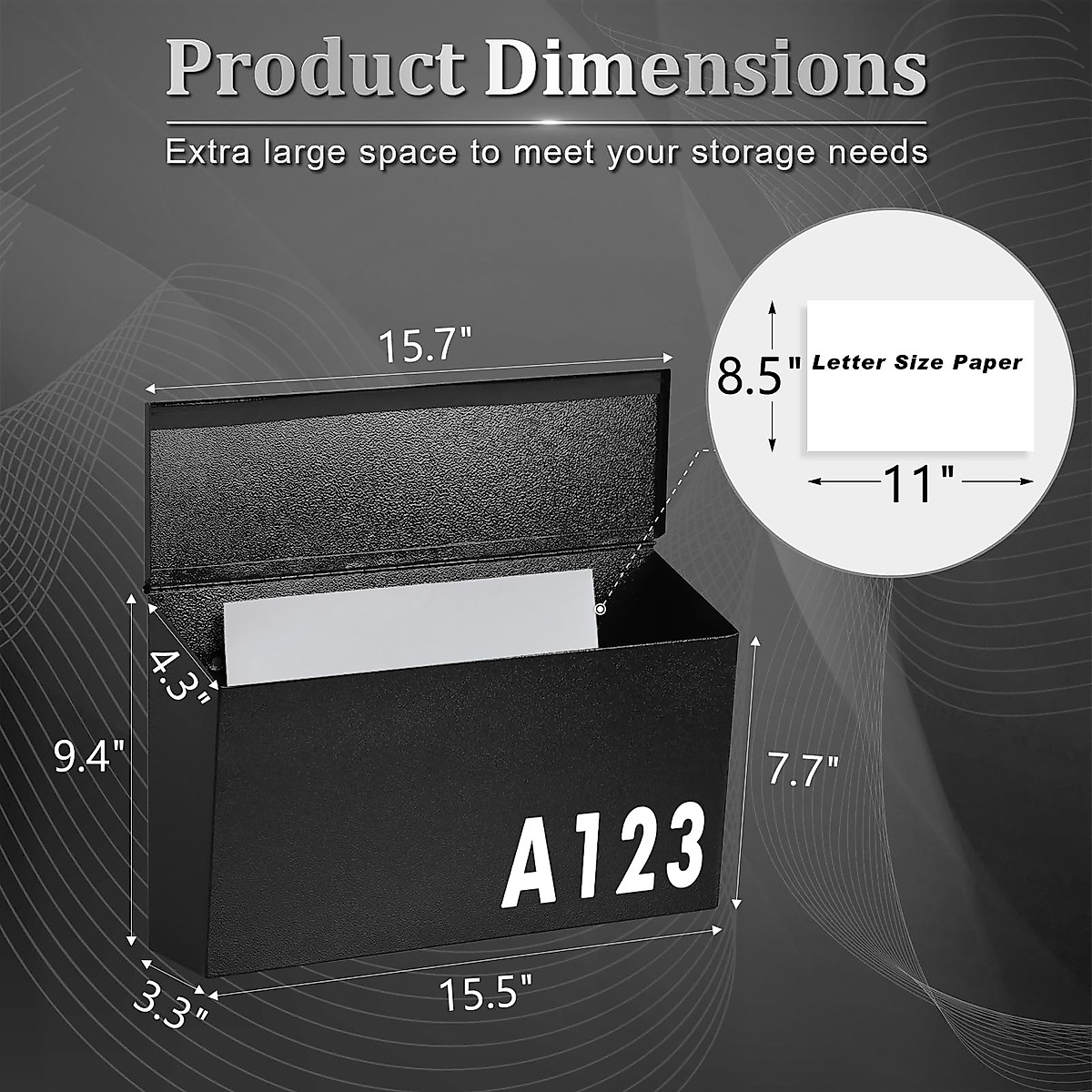 Dalmbox Wall-Mount Mailbox Large Mailbox for Post Rust-Proof Galvanized Steel Box for Outside or Townhouse Horizontal Style, Black, 15.7” x 4.3” x 9.4”