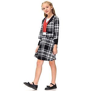 Halloween Little Girls Buffalo Plaid Clueless Schoolgirl Cher Skirt Set Mixi Dresses Black 10 Years