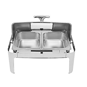 14.26Qt Chafing Dish Buffet Set, Stainless Steel Chafing Server Set with Clear Lid&2 Trays&Handle&Thickened Support Feet, for Food Warmer Parties Buffets