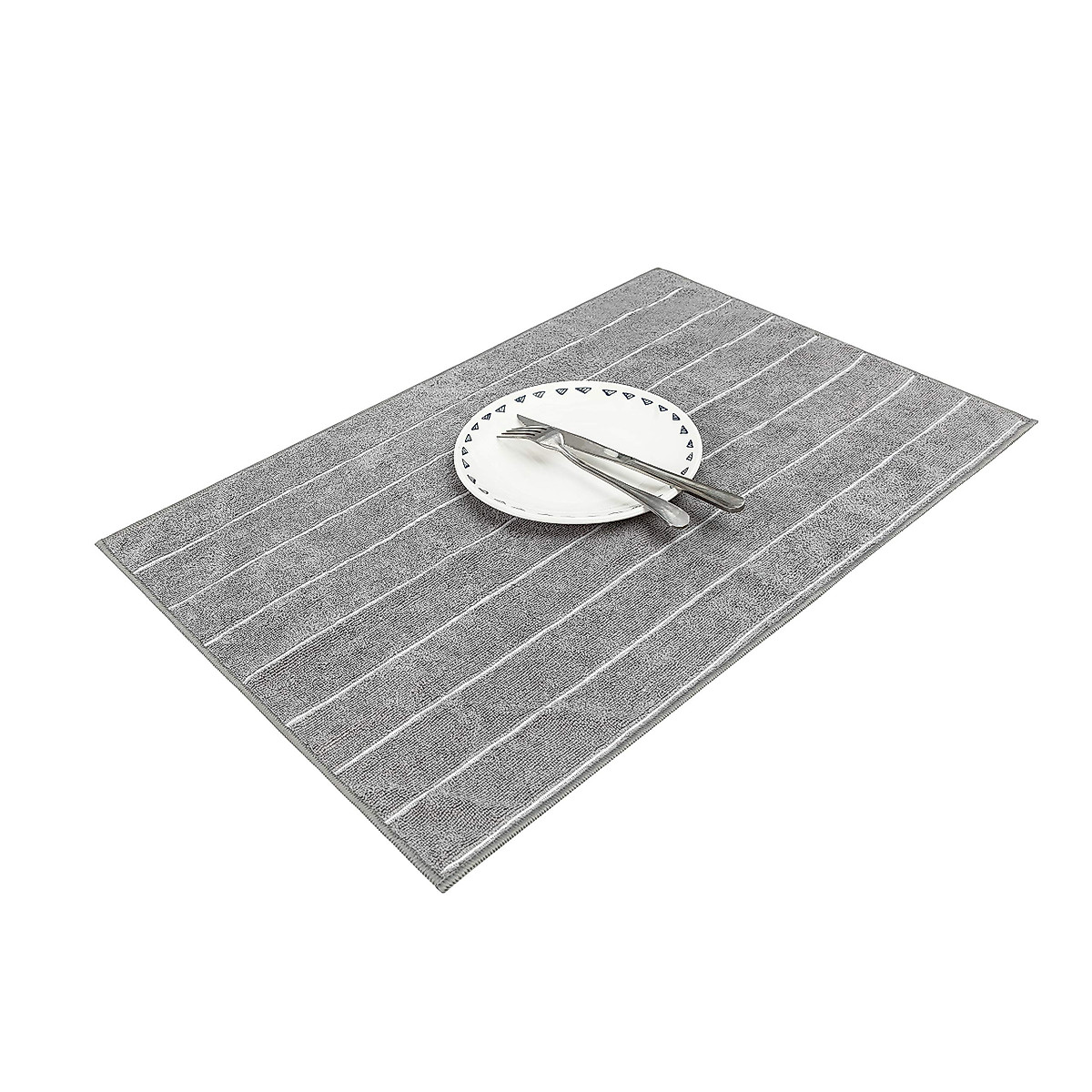 Microfiber Kitchen Towels - Super Absorbent, Soft and Solid Color Dish Towels, 8 Pack (Stripe Designed Grey and White Colors), 26 x 18 Inch